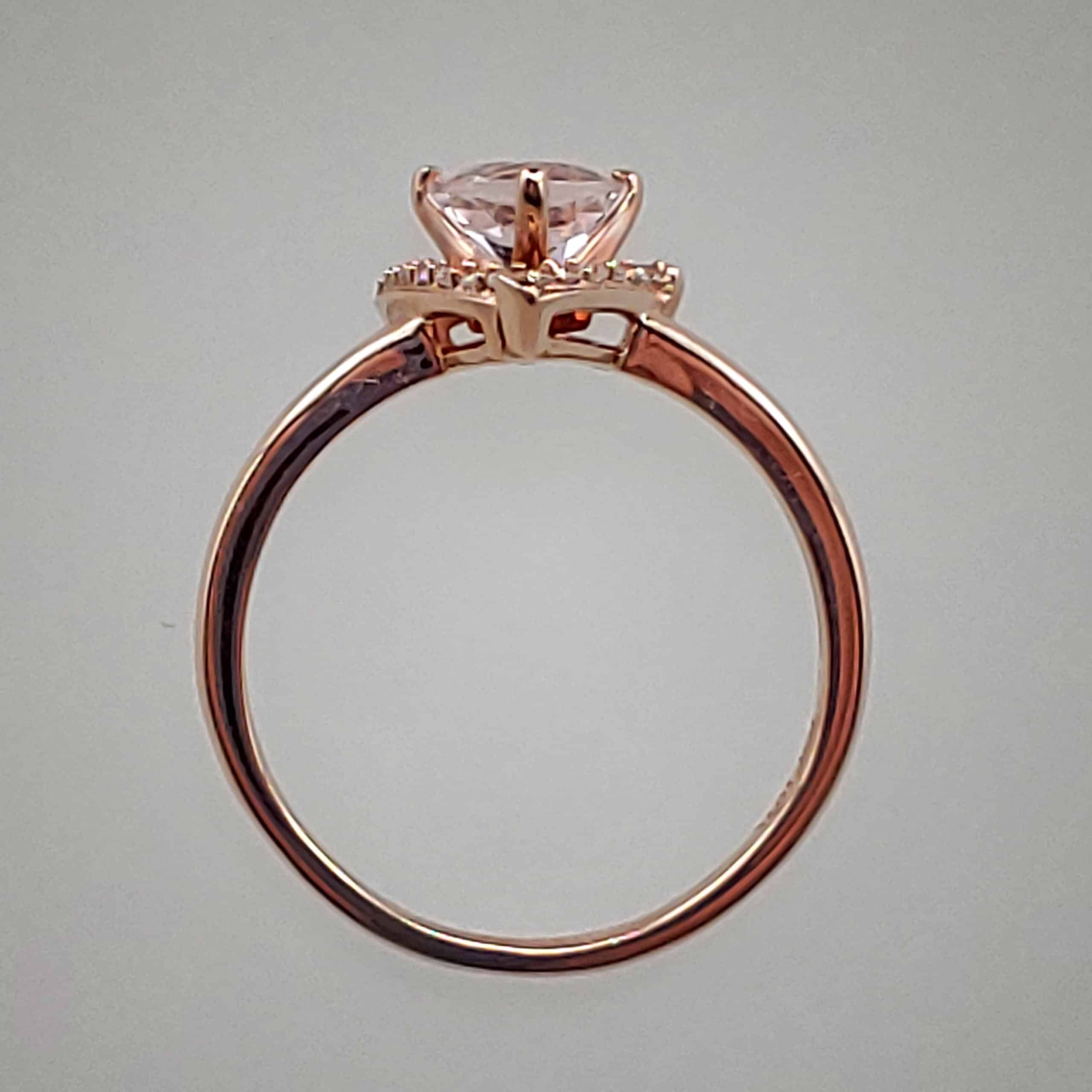 Rose Gold Trillion-Cut Peachy-Pink Morganite w Diamond Halo Ring ...